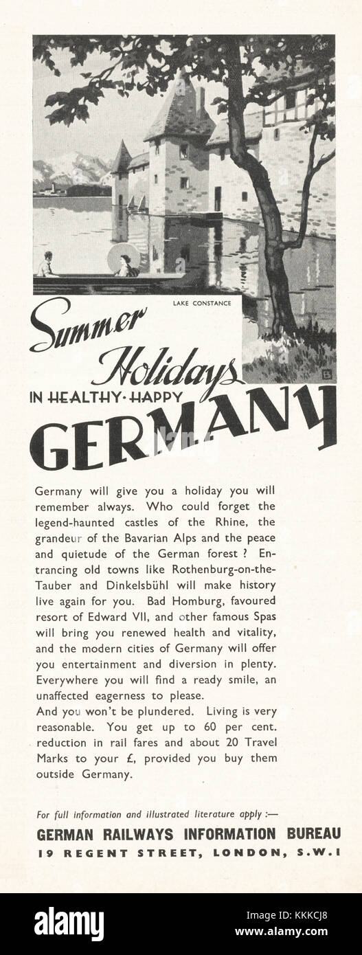 1938 UK Magazine German Tourism Advert Stock Photo - Alamy