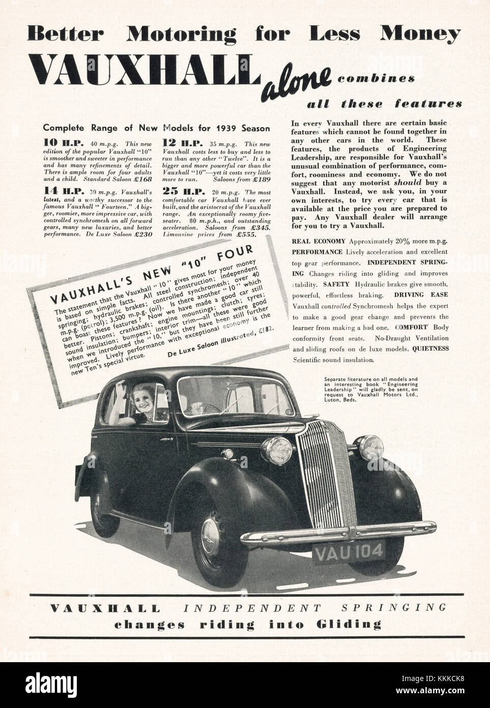 1938 UK Magazine Vauxhall Car Advert Stock Photo - Alamy