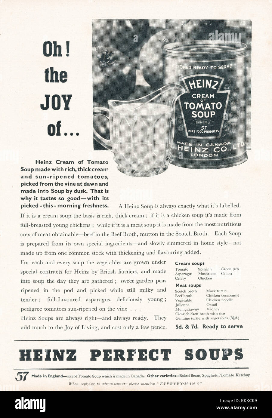 1938 UK Magazine Heinz Soups Advert Stock Photo - Alamy