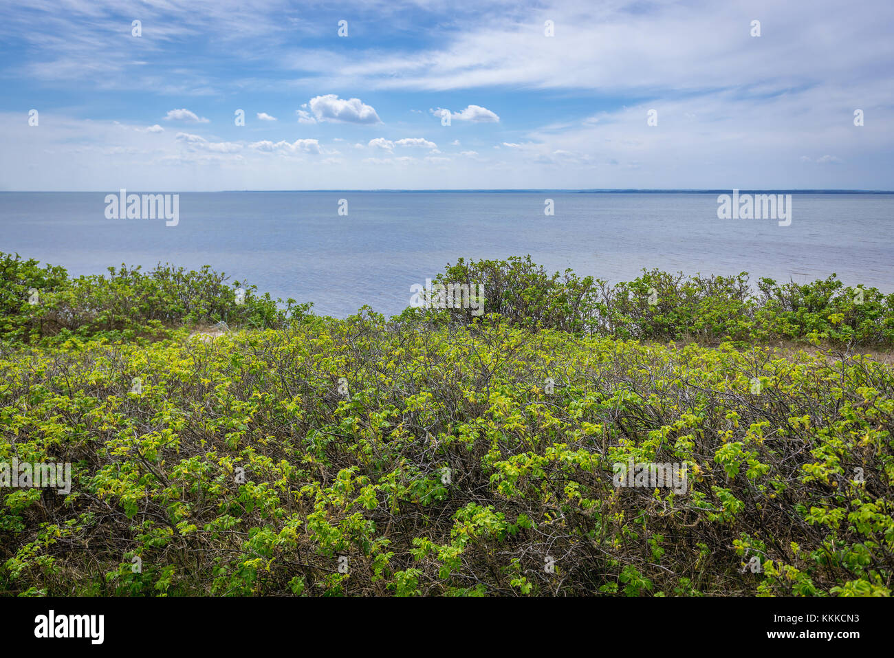 Bay of Puck seen from Hel Peninsula separating bay from open Baltic Sea ...