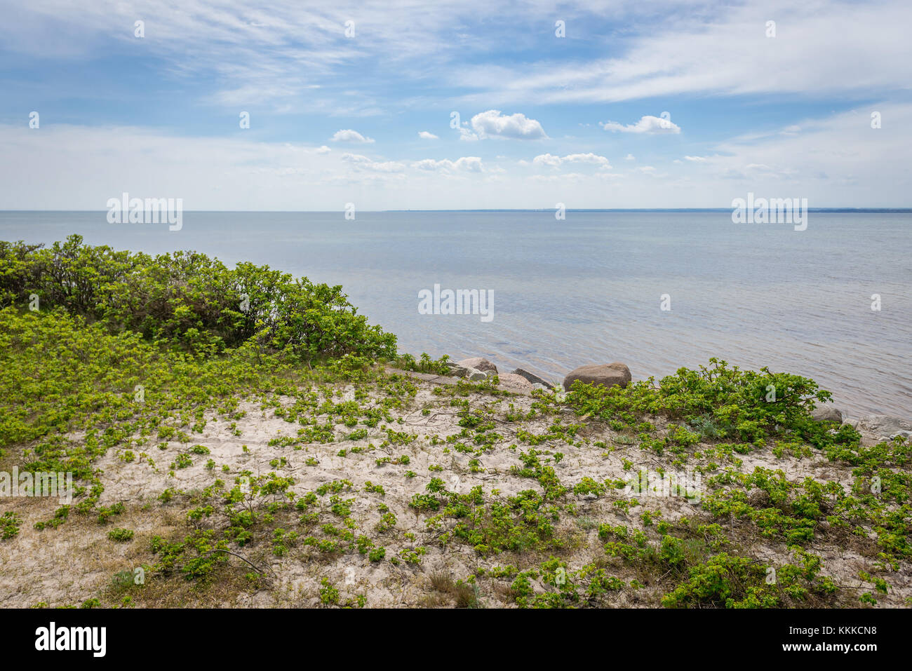 Bay of Puck seen from Hel Peninsula separating bay from open Baltic Sea ...