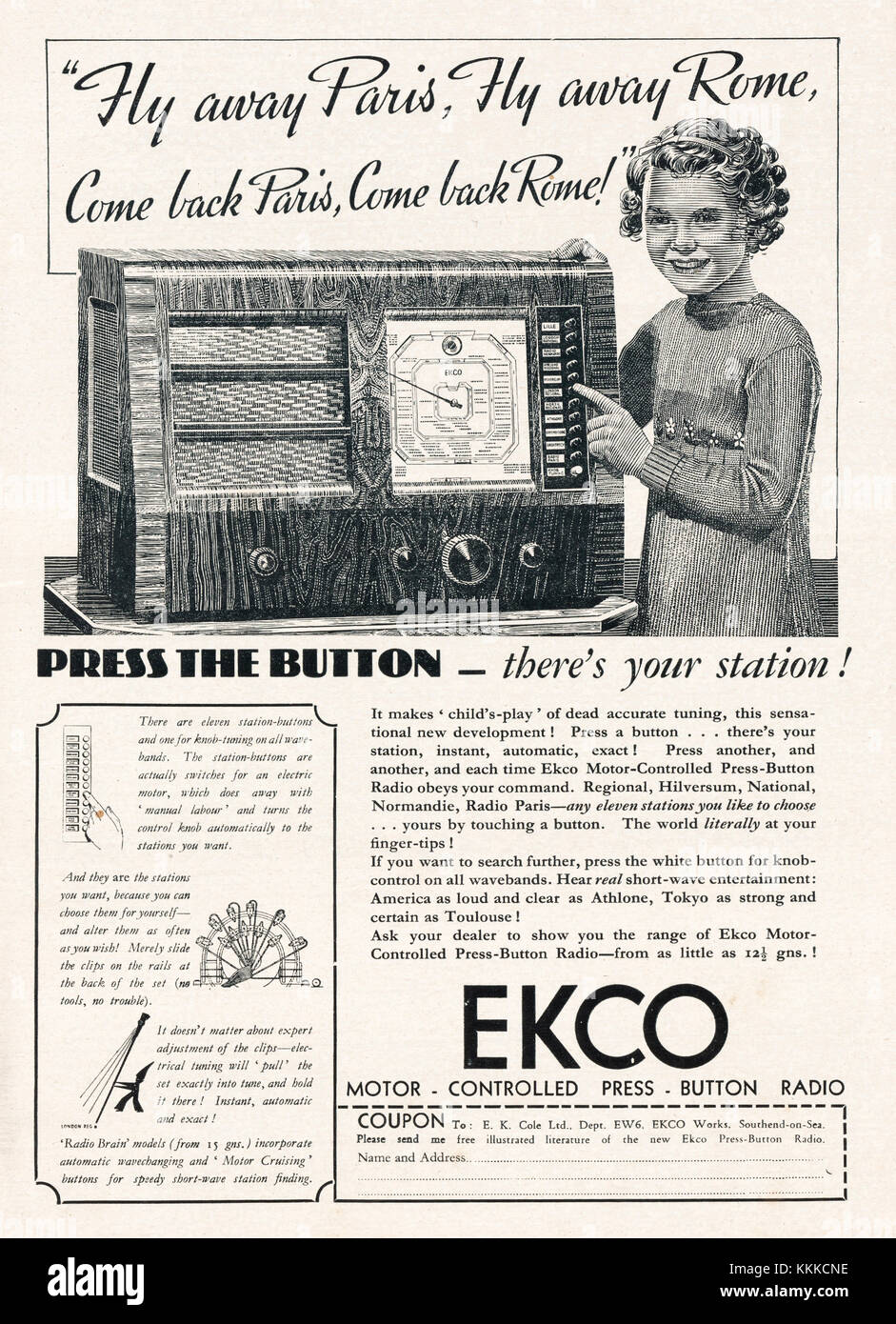 1938 UK Magazine Ekco Radio Advert Stock Photo - Alamy