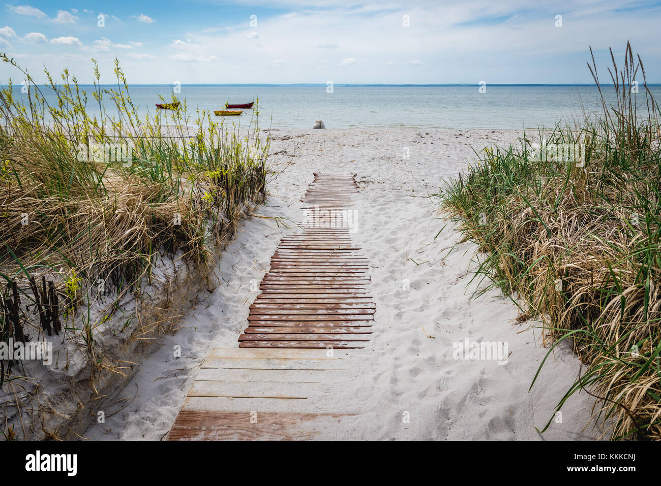 Bay of Puck beach seen from Hel Peninsula separating bay from open ...