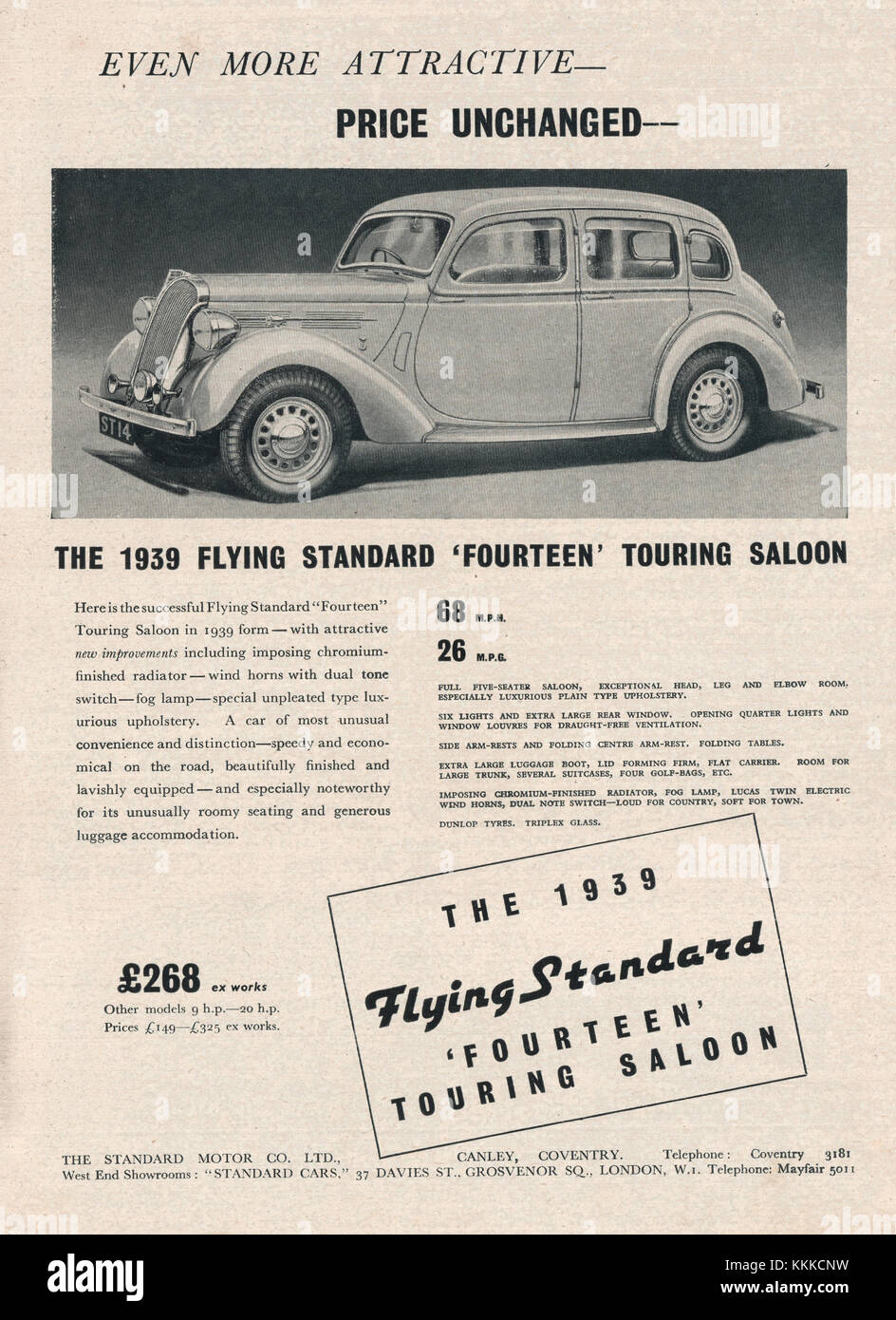 1938 UK Magazine Flying Standard Eight Car Advert Stock Photo - Alamy