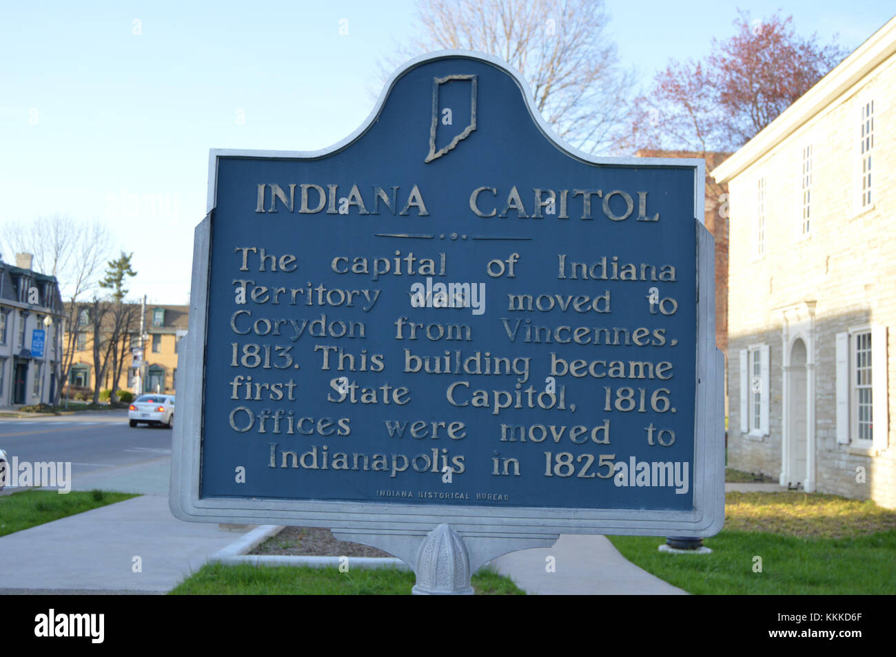 The Indiana Capitol historical marker in Corydon commemorates the ...