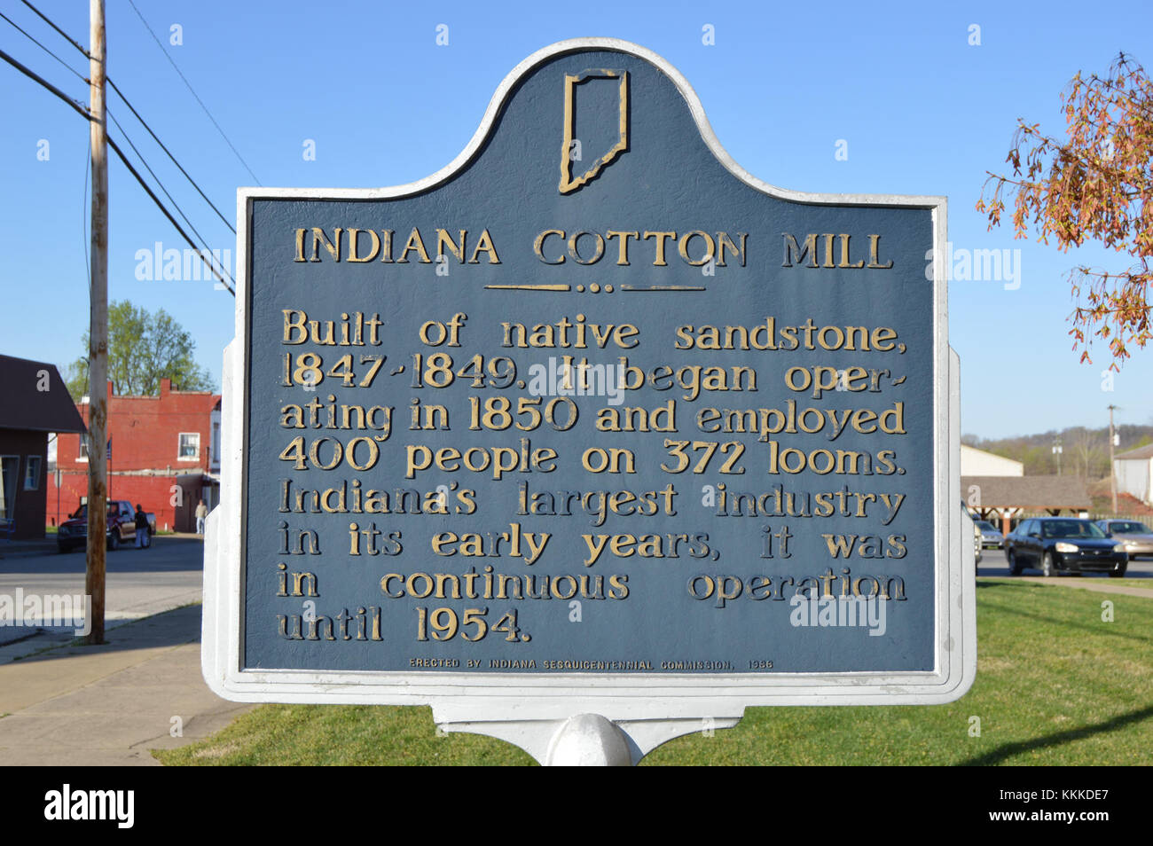 The historical marker for the Indiana Cotton Mill provides information ...