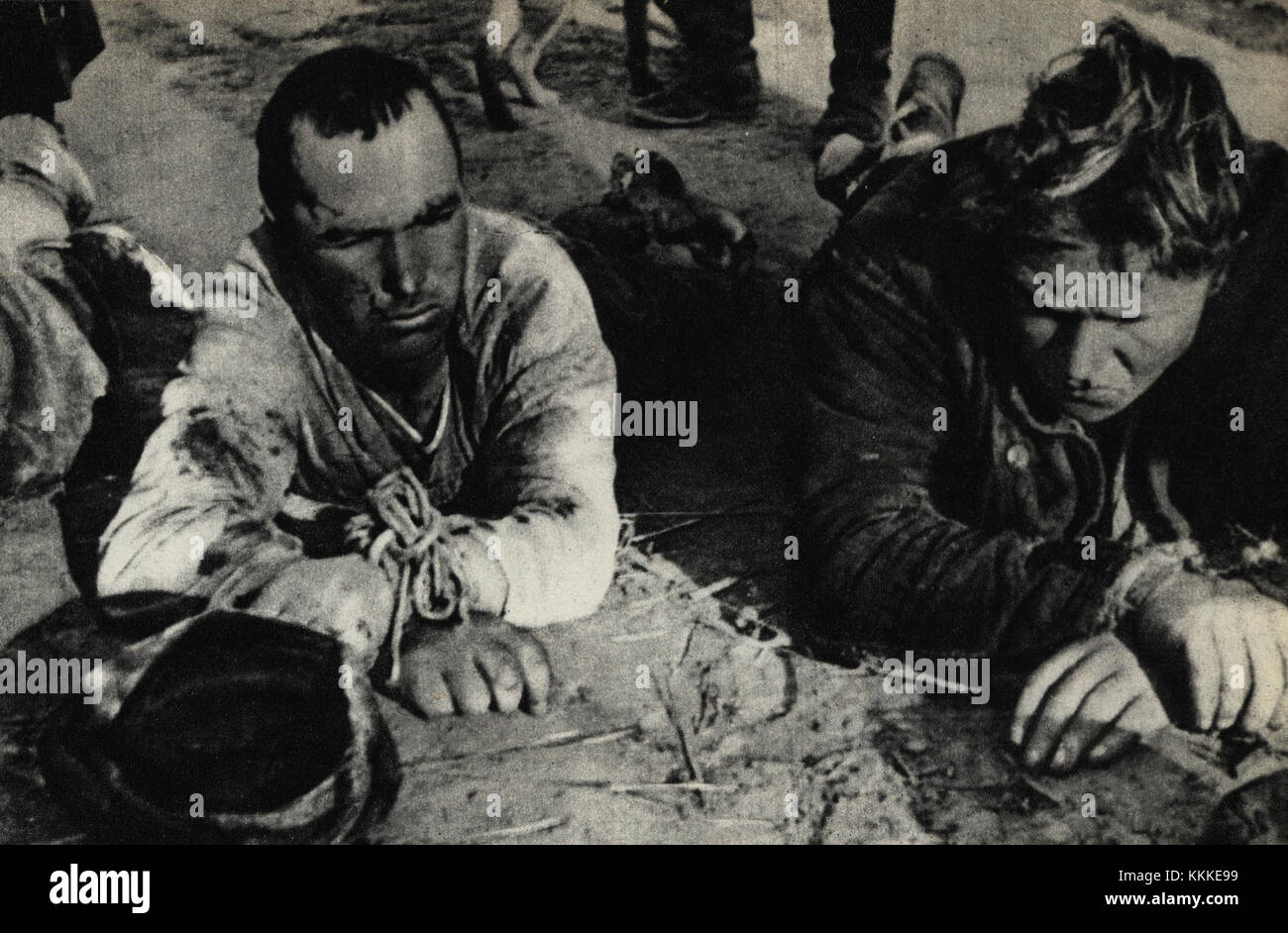 The image depicts the brutal pacification of a Polish village during ...