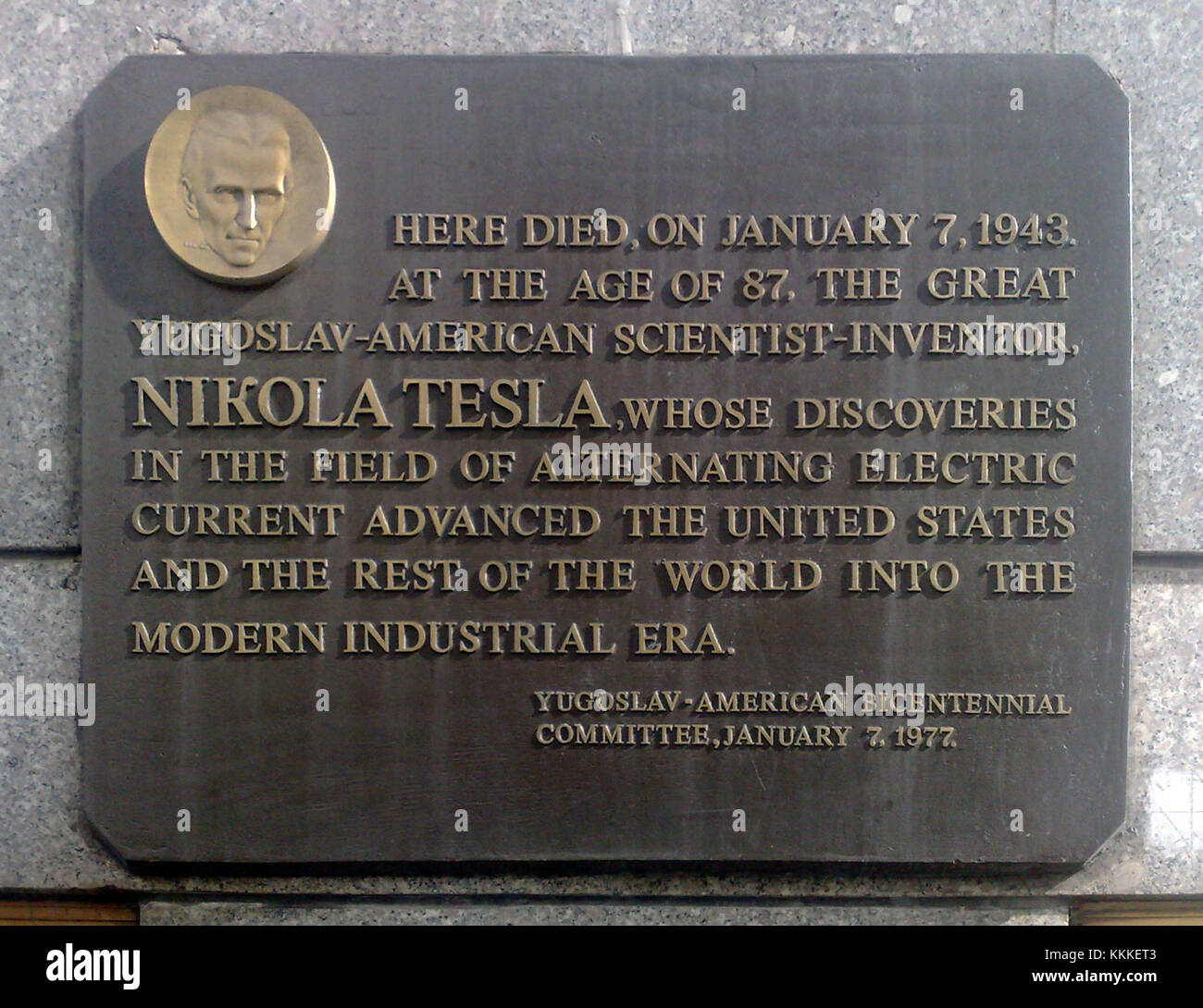 The Aug09 Tesla Plaque commemorates the contributions of Nikola Tesla ...