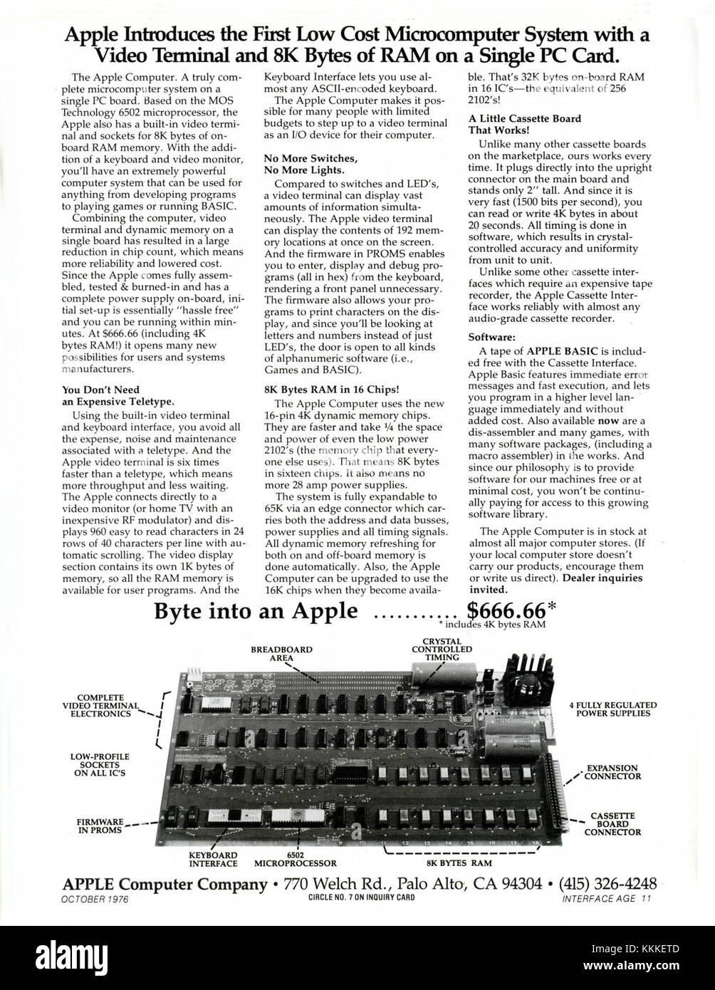 An advertisement for the Apple 1 computer, released in October 1976 ...