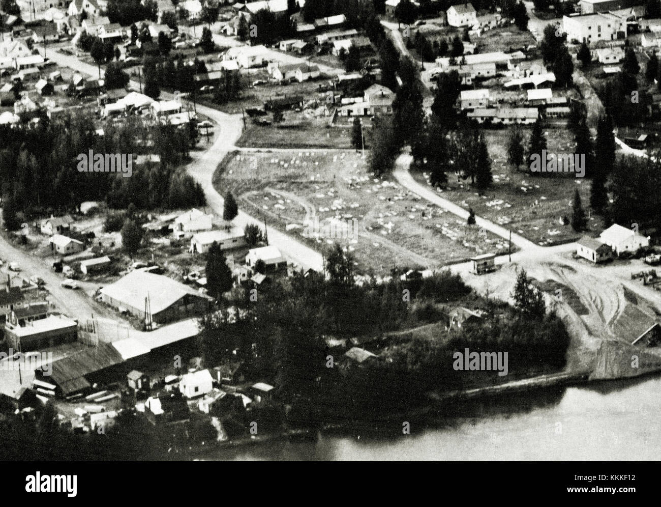 This historical aerial view from 1955 captures the Chena River, Clay ...