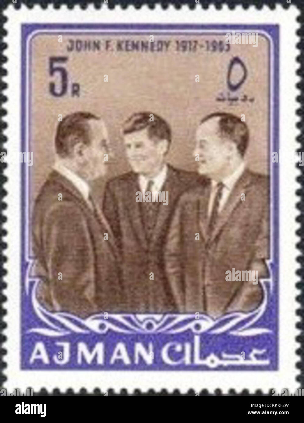 This 1964 stamp from Ajman features a portrait of U.S. President John F ...