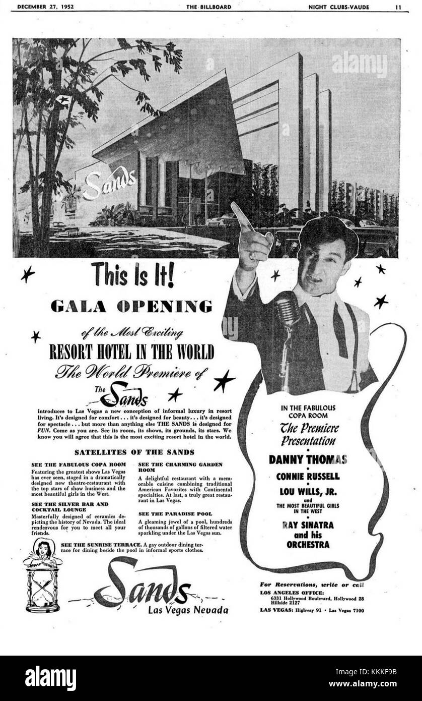 The Sands opening ad billboard from 1952 promotes the launch of the ...