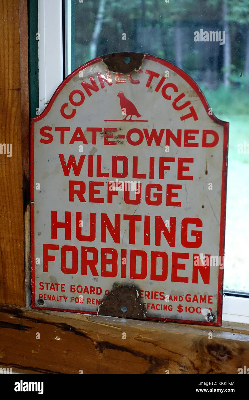 This 'Hunting Prohibited' sign is displayed in the Shenipsit State ...