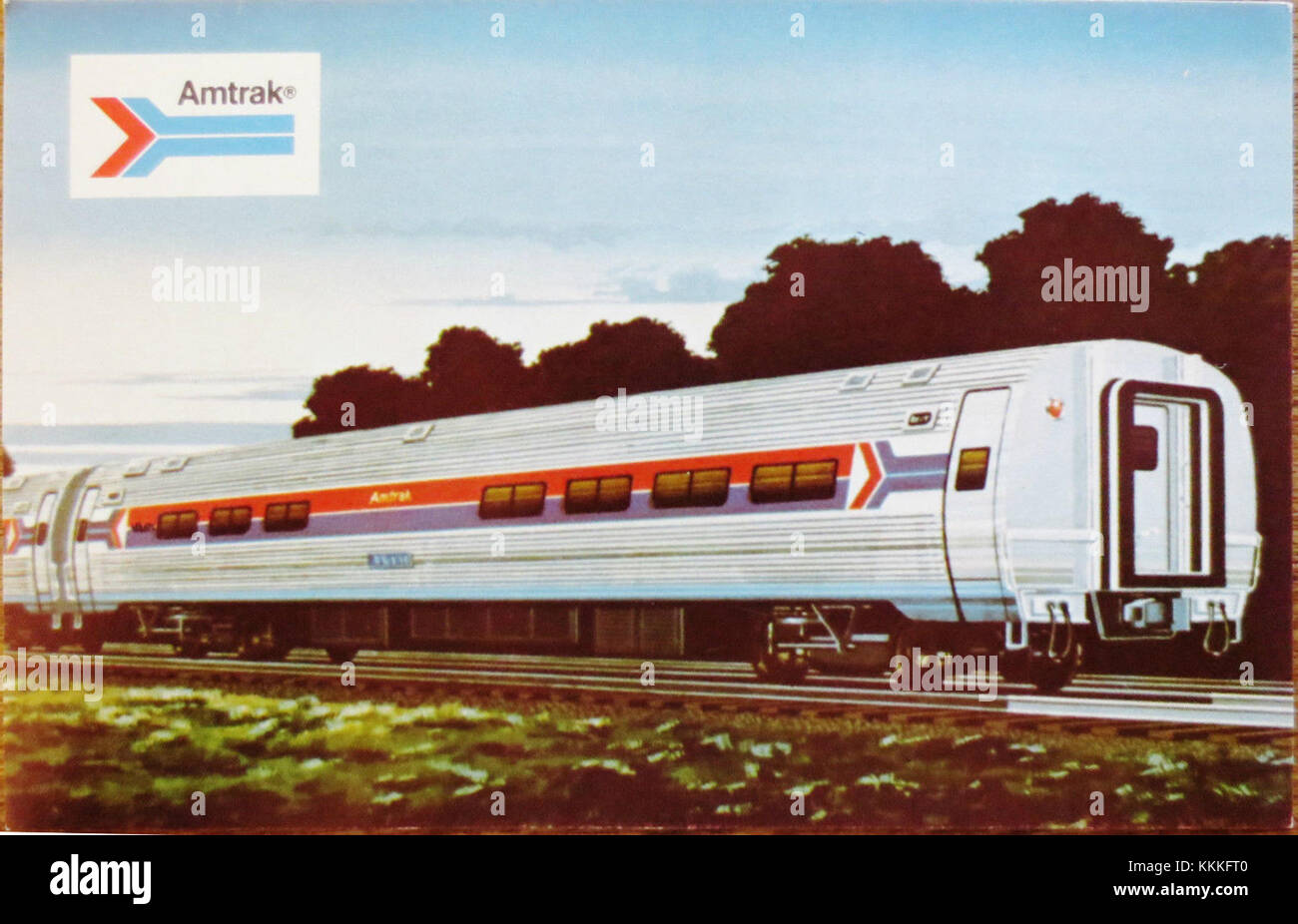 A postcard from the 1970s featuring an Amfleet passenger car ...