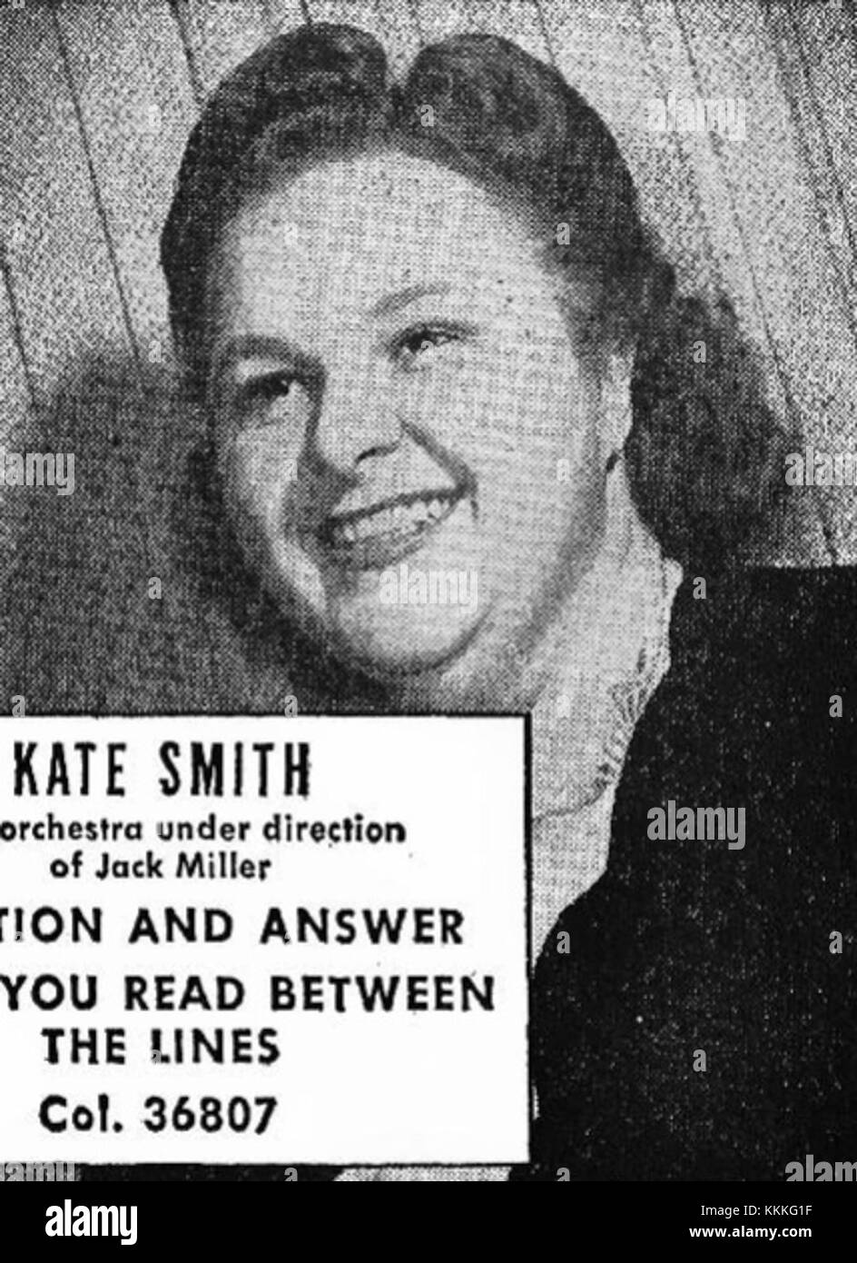 A vintage billboard featuring singer Kate Smith, known for her iconic ...