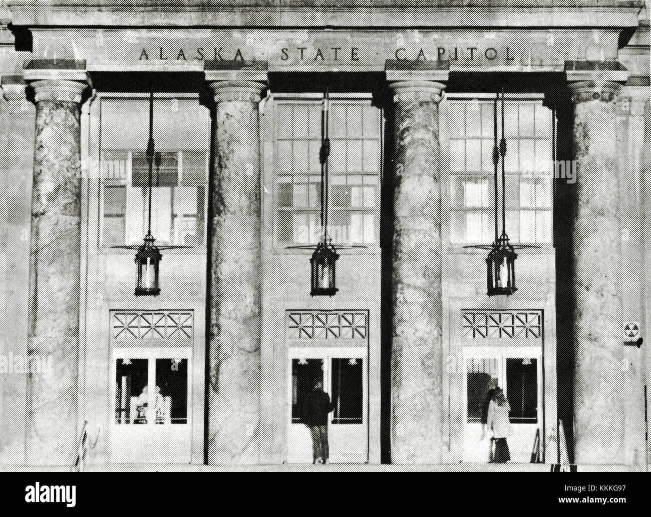 A 1970s photograph capturing the front entrance and marble columns of ...