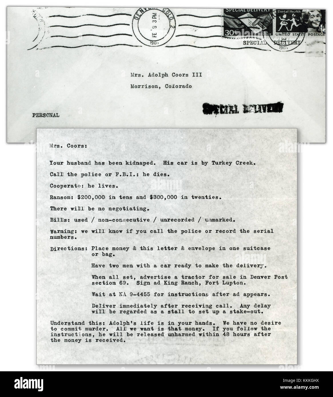 This ransom note is associated with the March 2017 Coors kidnapping ...
