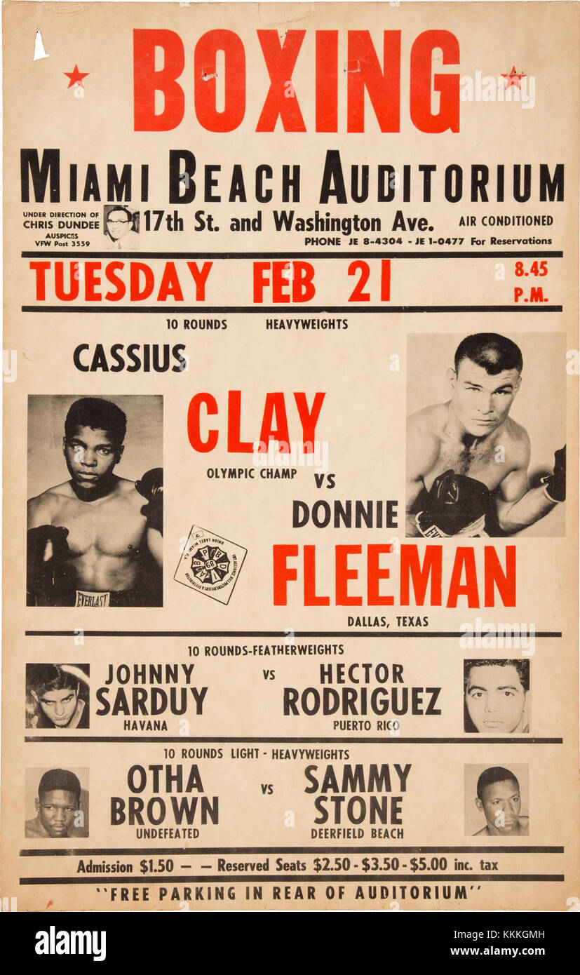 The 1961 boxing match between Cassius Clay (later known as Muhammad Ali ...