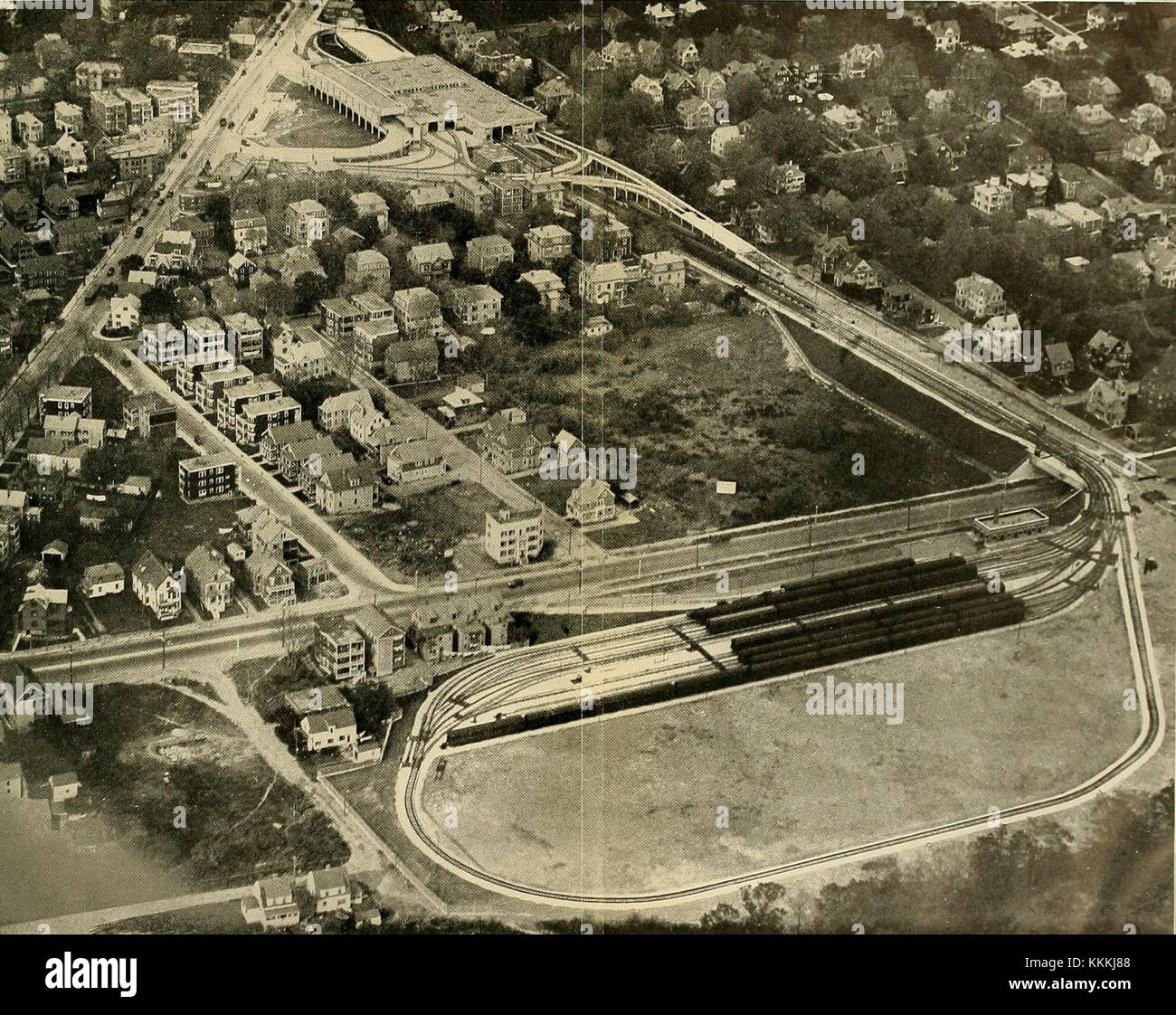 An aerial photograph from 1928 showing Codman Yard and Ashmont Station ...