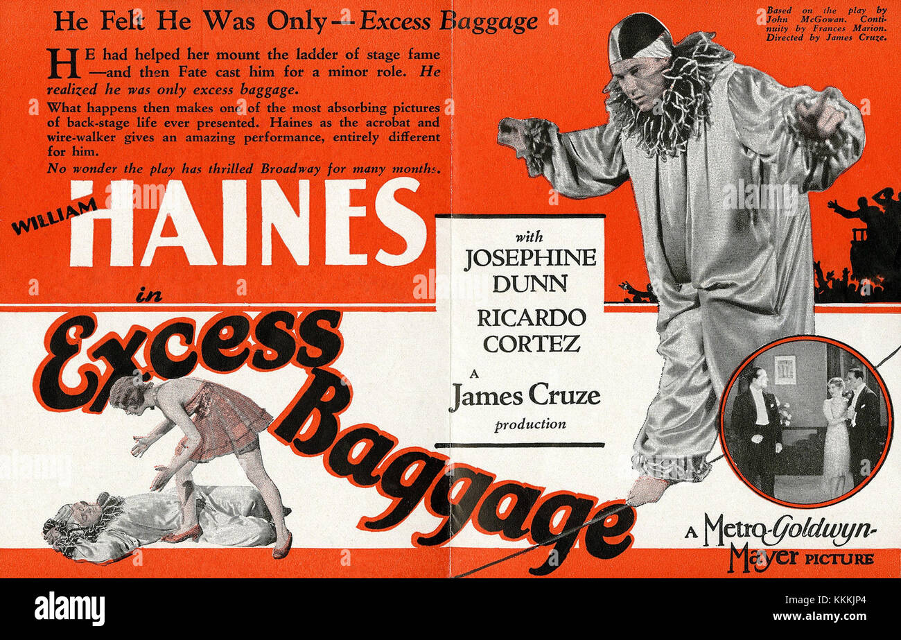 The poster for the 1928 film 'Excess Baggage' highlights the cinematic ...