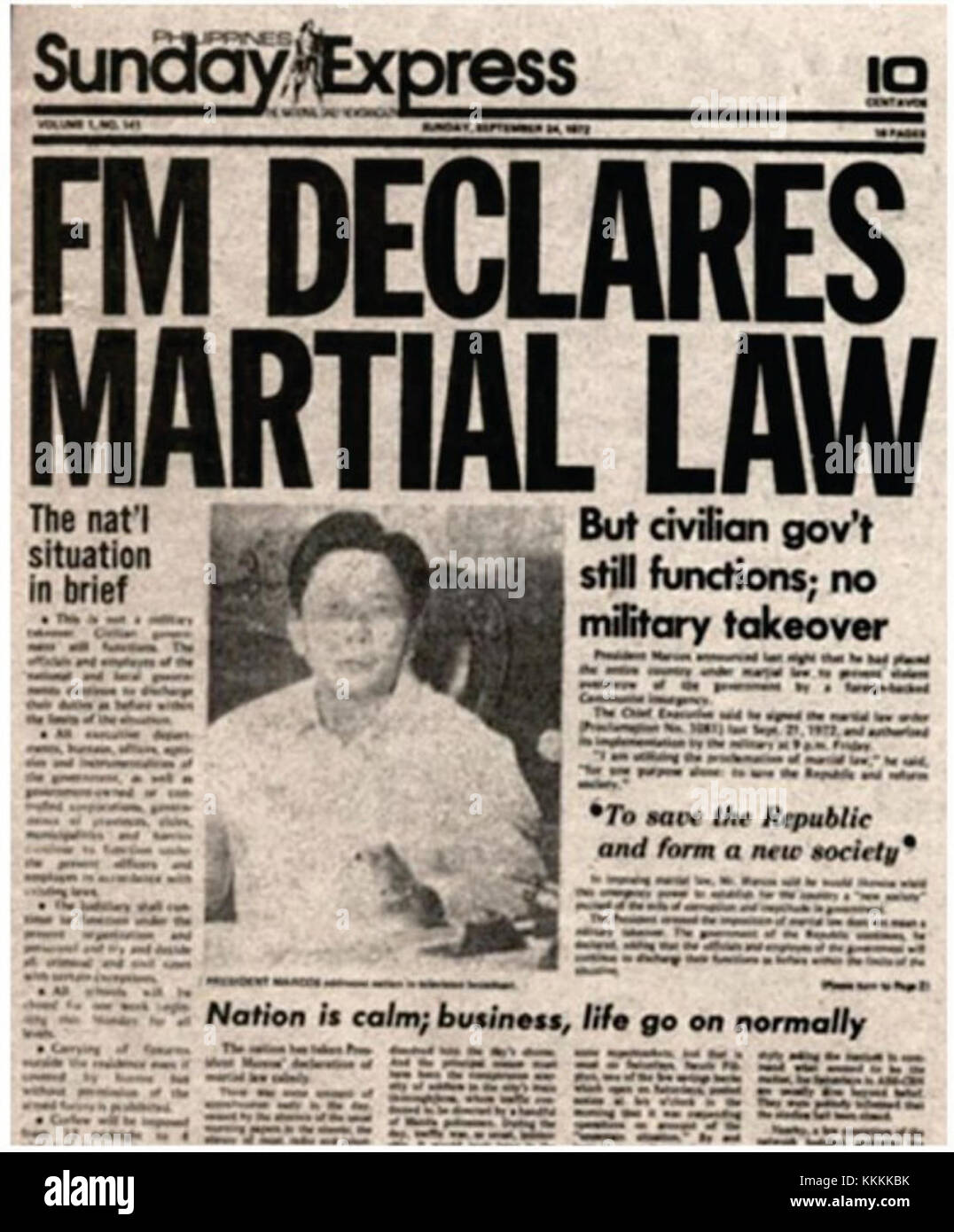 Photograph of President Ferdinand Marcos of the Philippines declaring ...