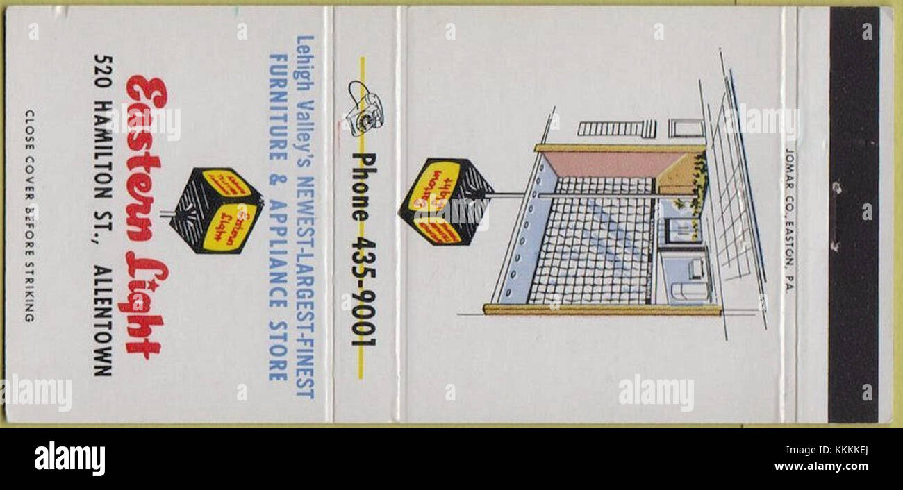 This matchcover from 1970 advertises Eastern Light Appliances, a ...