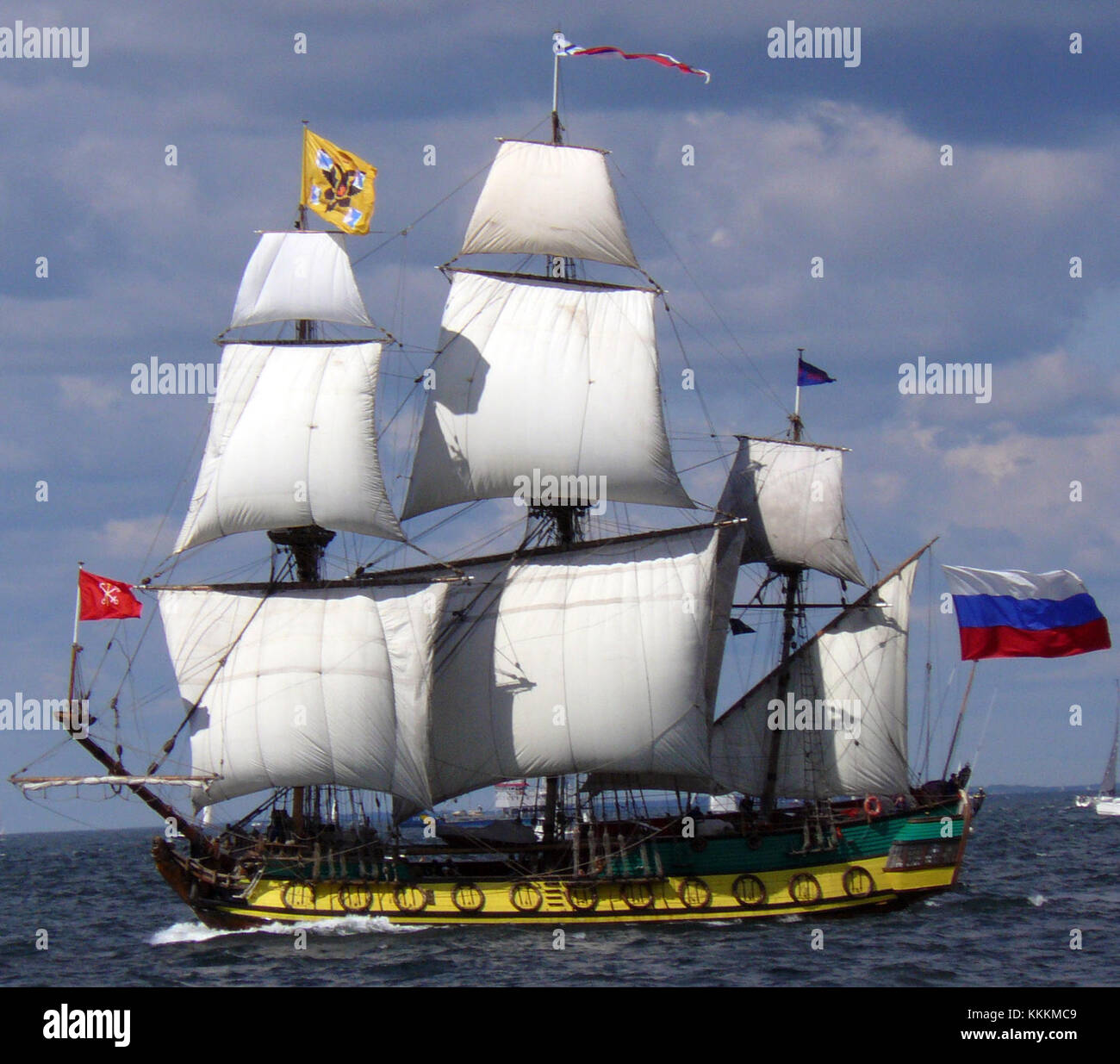 This cropped image showcases the 'Shtandart', a replica of Peter the ...