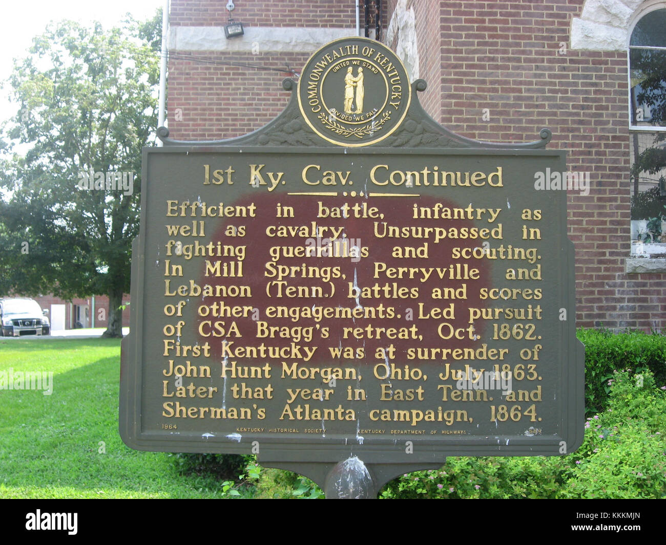 The First Kentucky Cavalry historical marker, side 2, highlights the ...