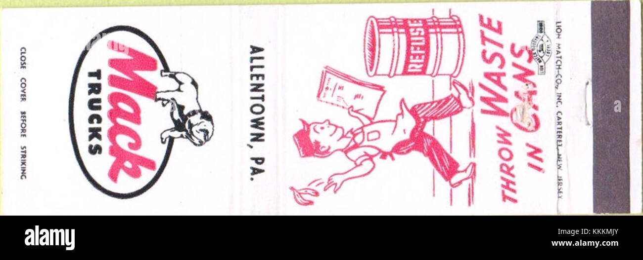 This 1966 safety matchcover from Mack Trucks features the iconic design ...
