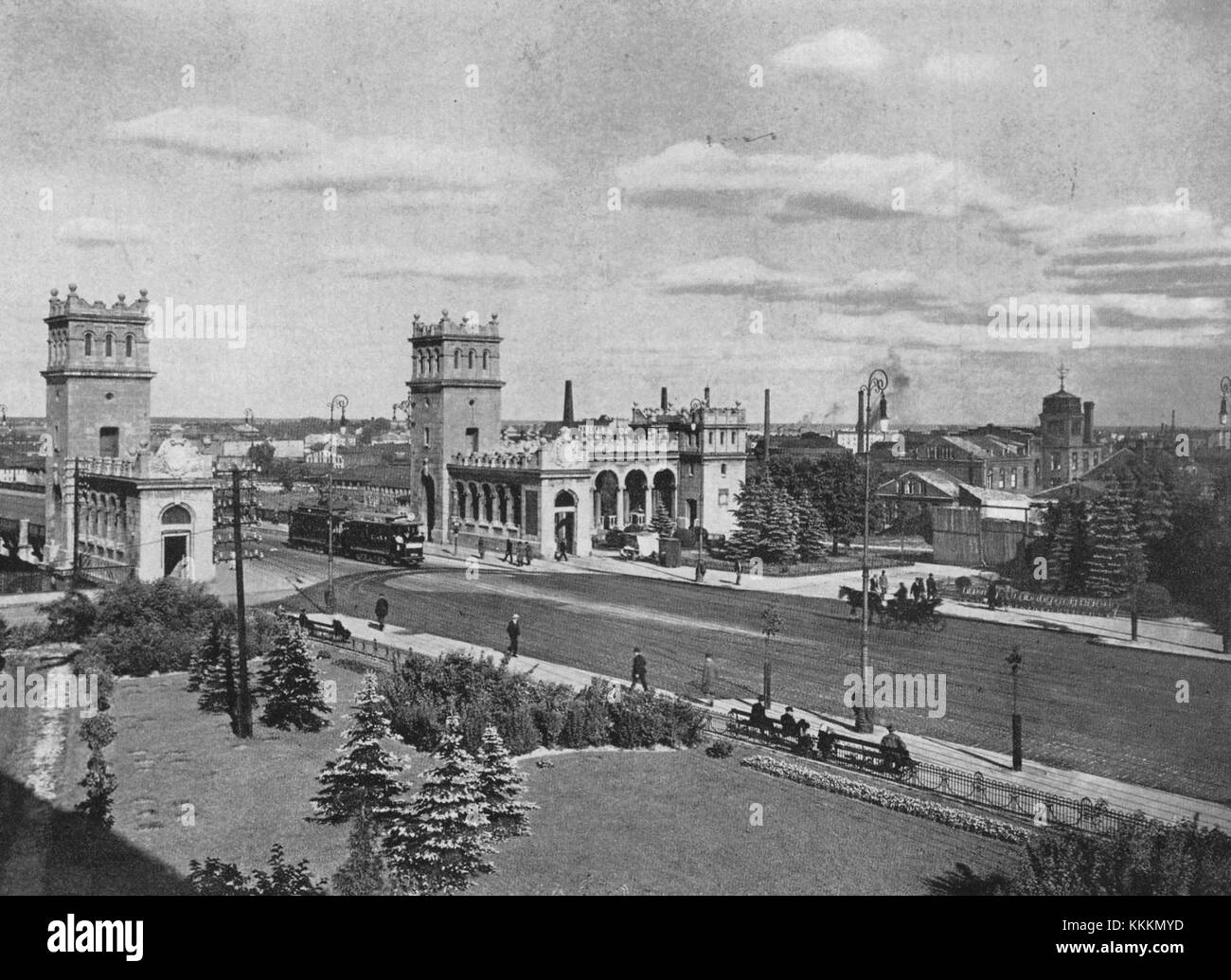 This image shows the entrance to the Poniatowski Bridge in Warsaw ...