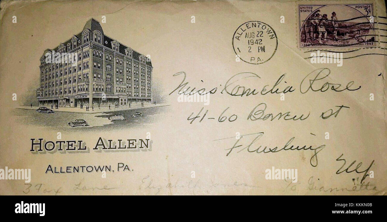 The Hotel Allen Stationary in Allentown, Pennsylvania, from 1942 ...