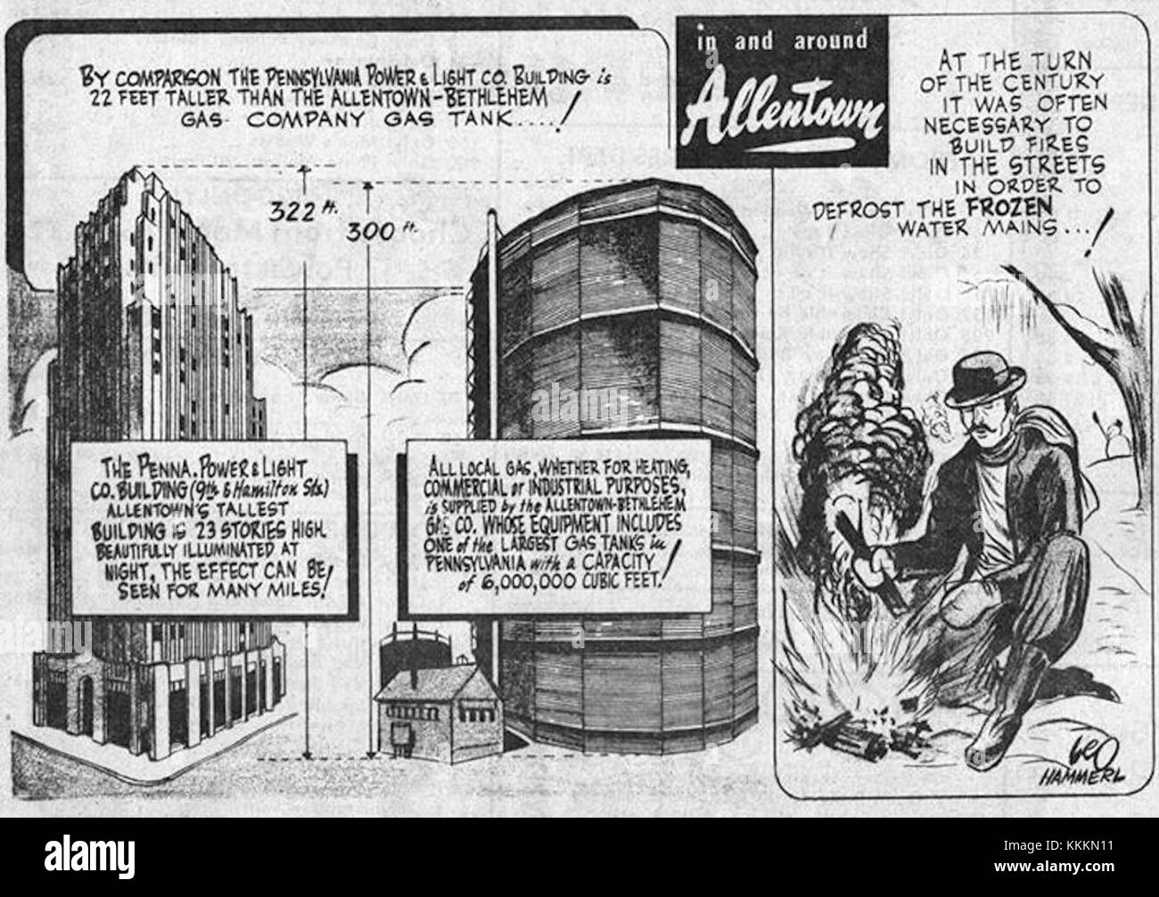 This illustration from 1951 depicts the UGI Gas Tower in Allentown ...