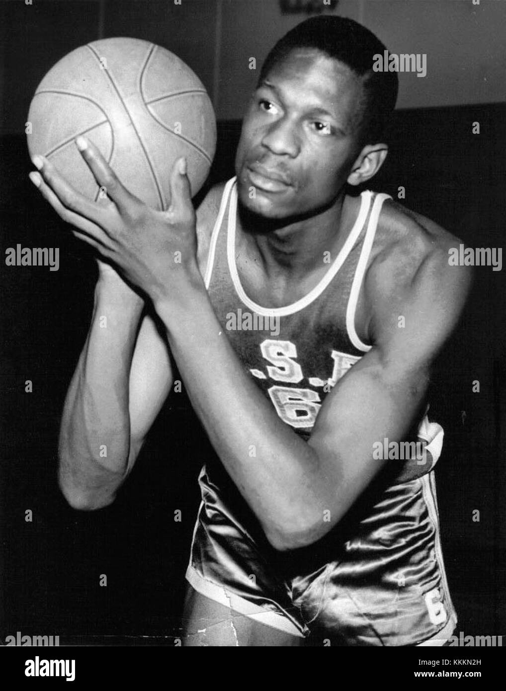Portrait or historical photograph of Bill Russell, renowned basketball ...