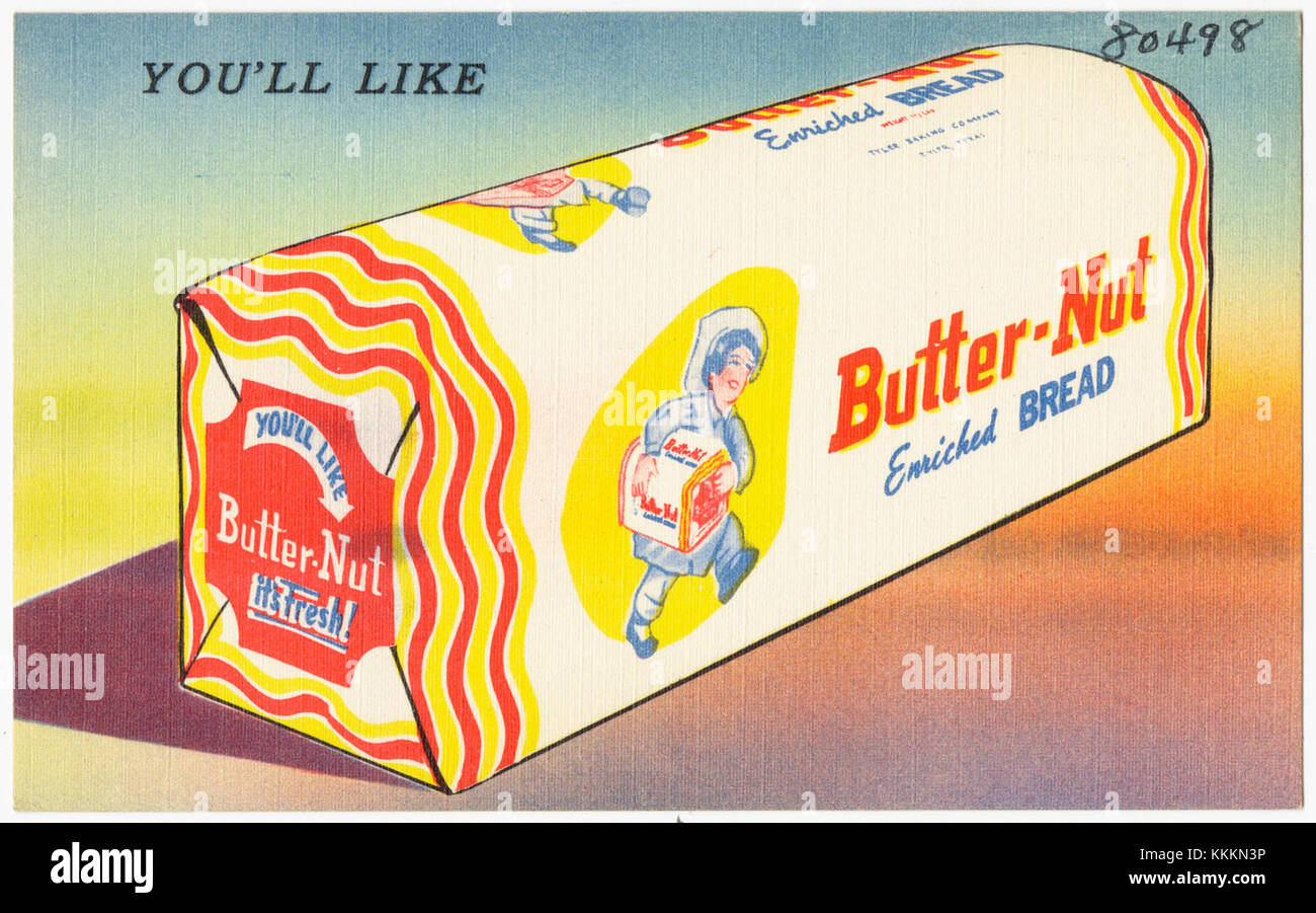 This vintage advertisement for Butter-Nut Enriched Bread emphasizes its ...