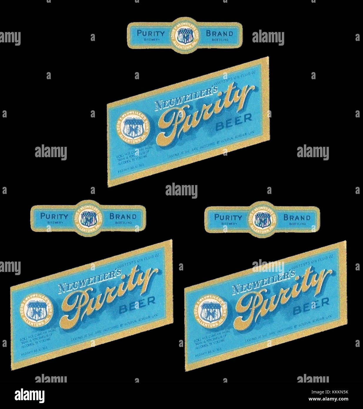 Neuweiler Beer labels from Allentown, Pennsylvania, represent a ...