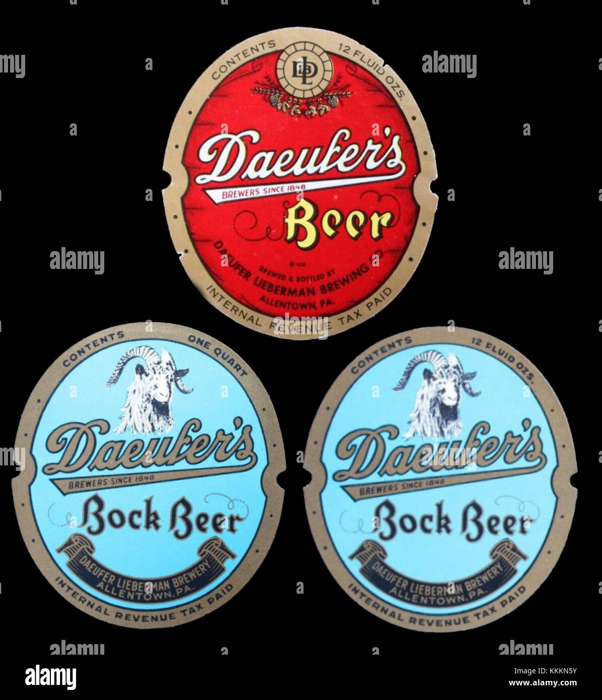 A set of beer labels from Daeufers Brewery in Allentown, Pennsylvania ...