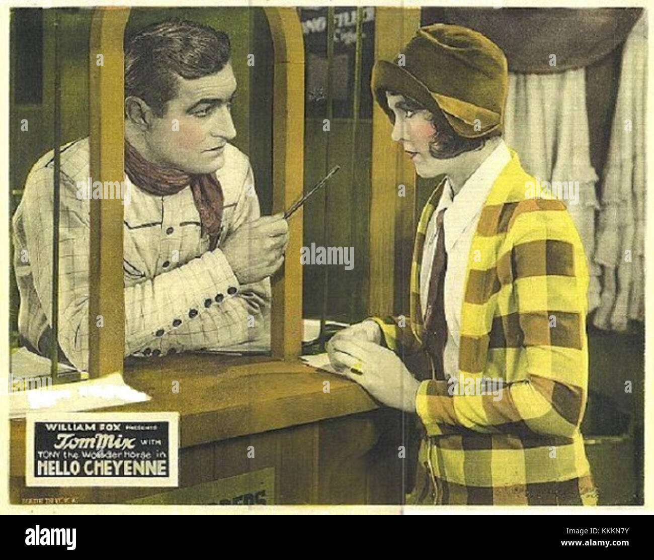 The 1928 lobby card for the film 'Hello Cheyenne' showcases the cast ...