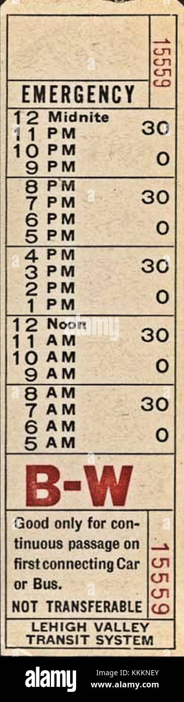 This vintage streetcar transfer pass from the Lehigh Valley Transit ...