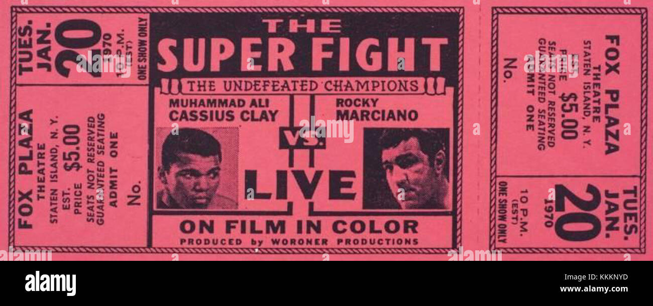 The ticket from *The Superfight* between boxing legends Rocky Marciano ...