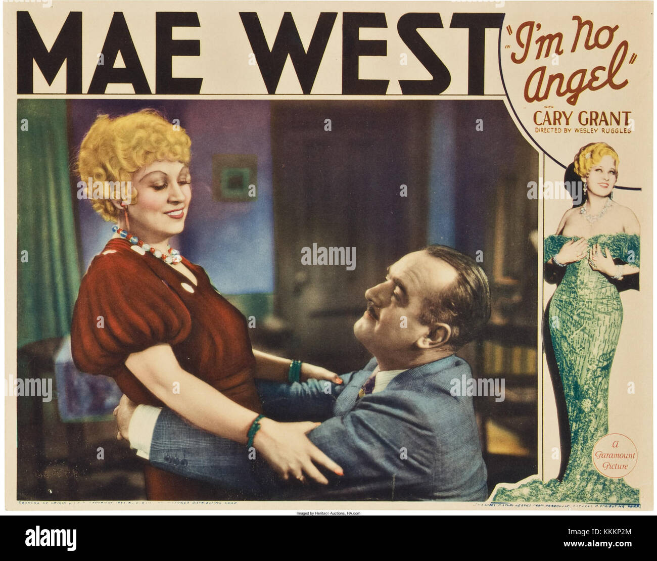 The lobby card for the 1933 film *I'm No Angel* features a key ...