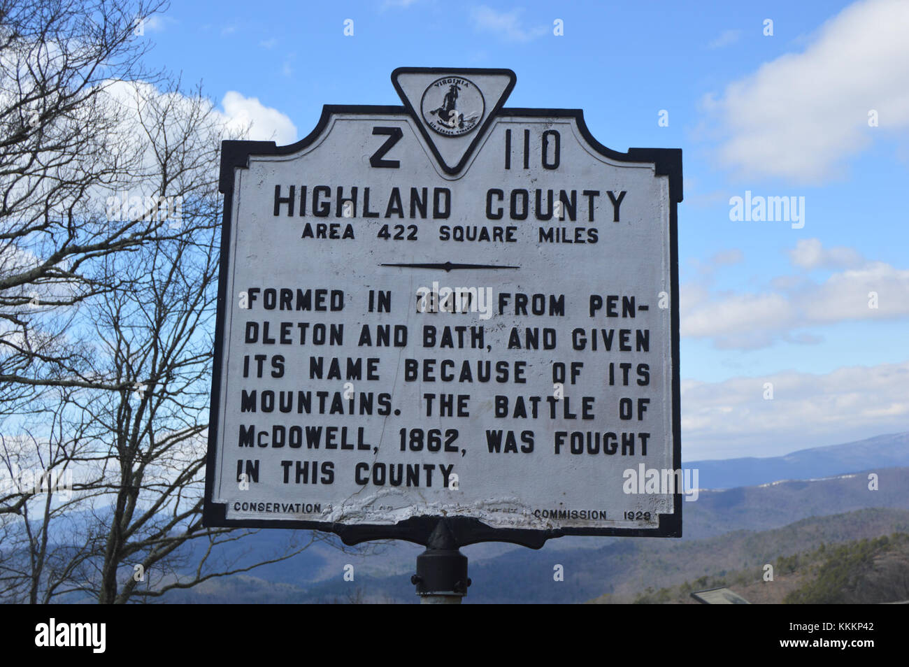 A historical marker commemorating the Highland County area, which spans ...