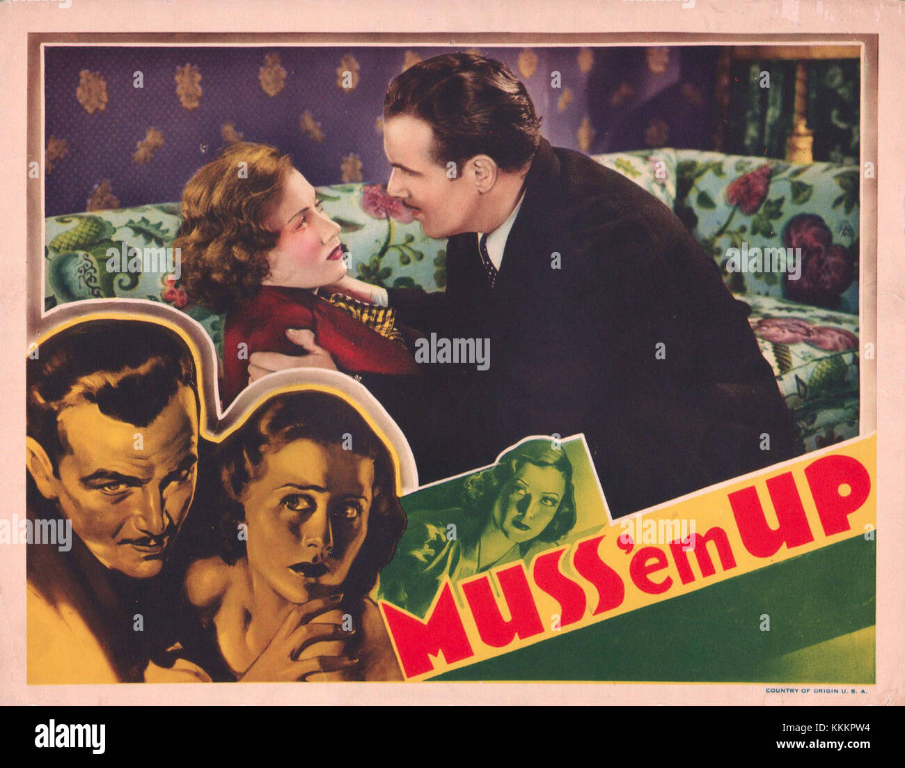 A lobby card for the 1947 film *Muss 'Em Up*, a comedic movie known for ...
