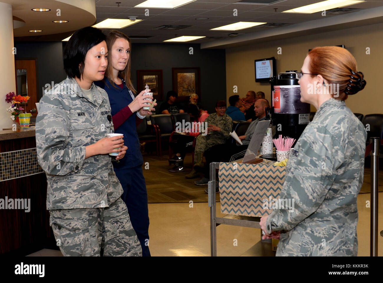 Staff of the 28th Medical Group speak during a “Coffee with the ...