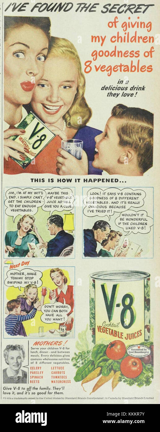 This advertisement from The Ladies' Home Journal (1948) showcases a V8 ...