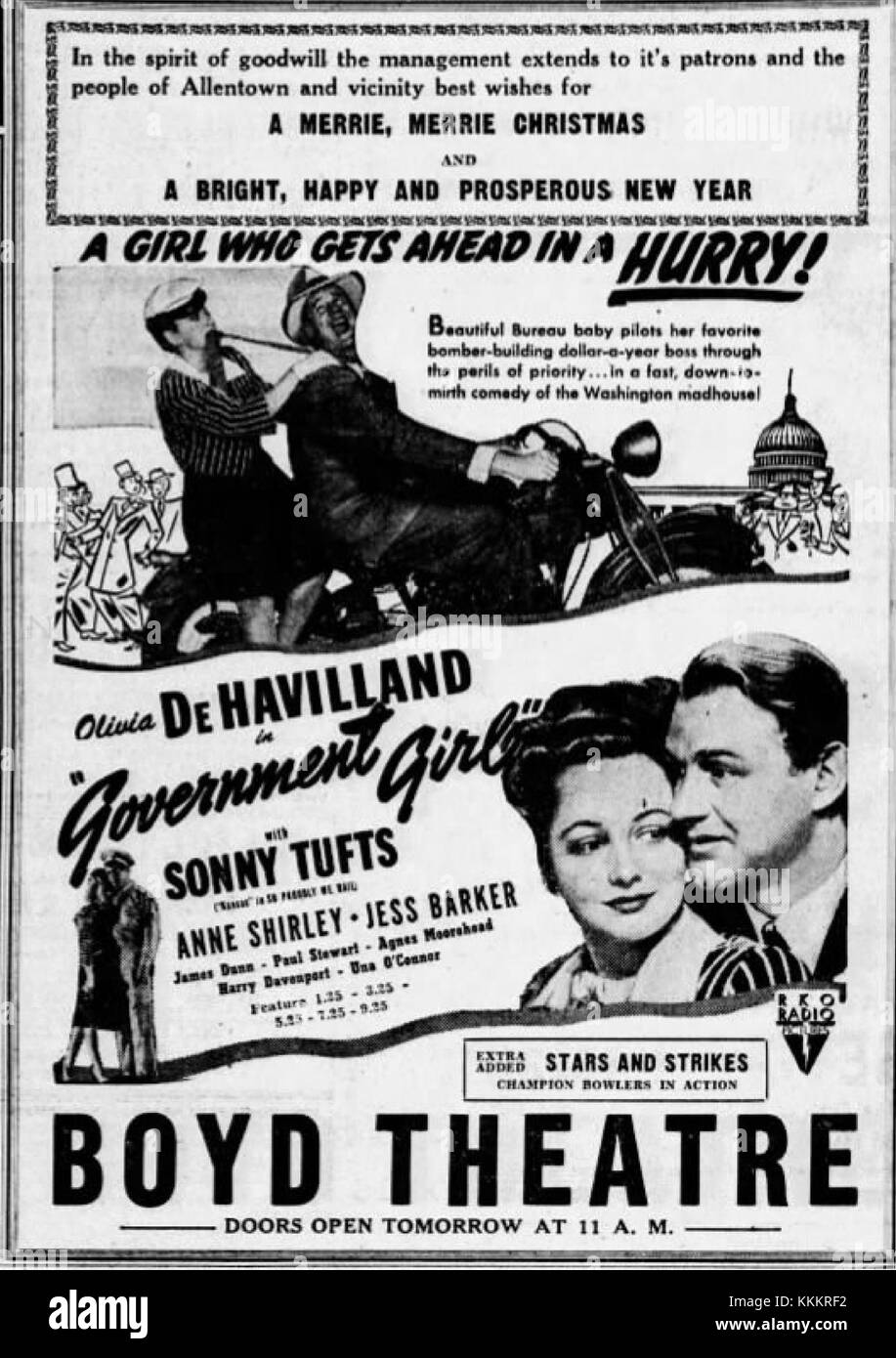 A December 24, 1943 advertisement for the Boyd Theater in Allentown ...