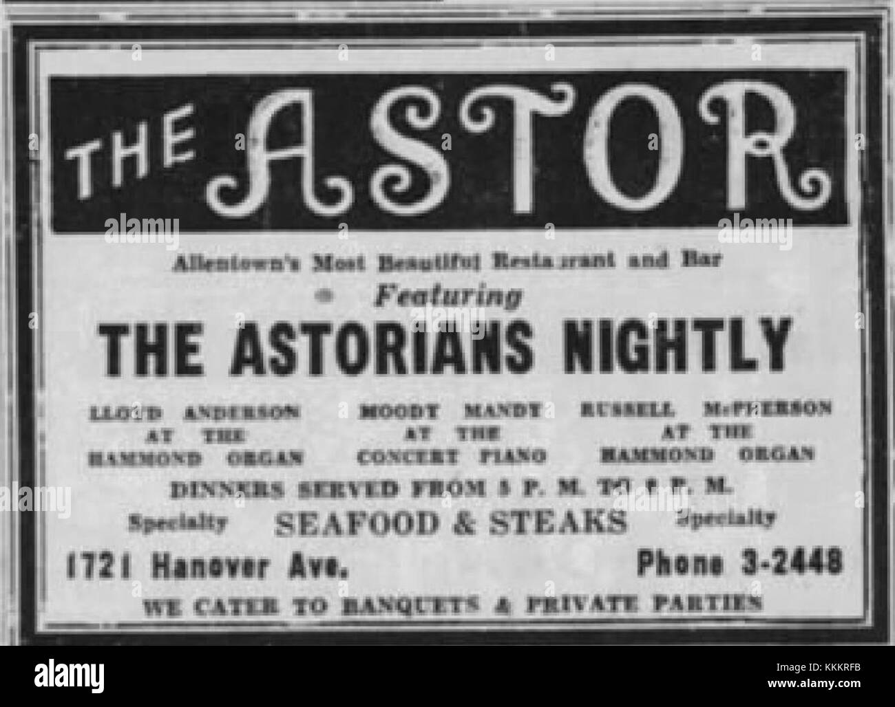 This advertisement from July 1948 promotes The Astor Restaurant and Bar ...