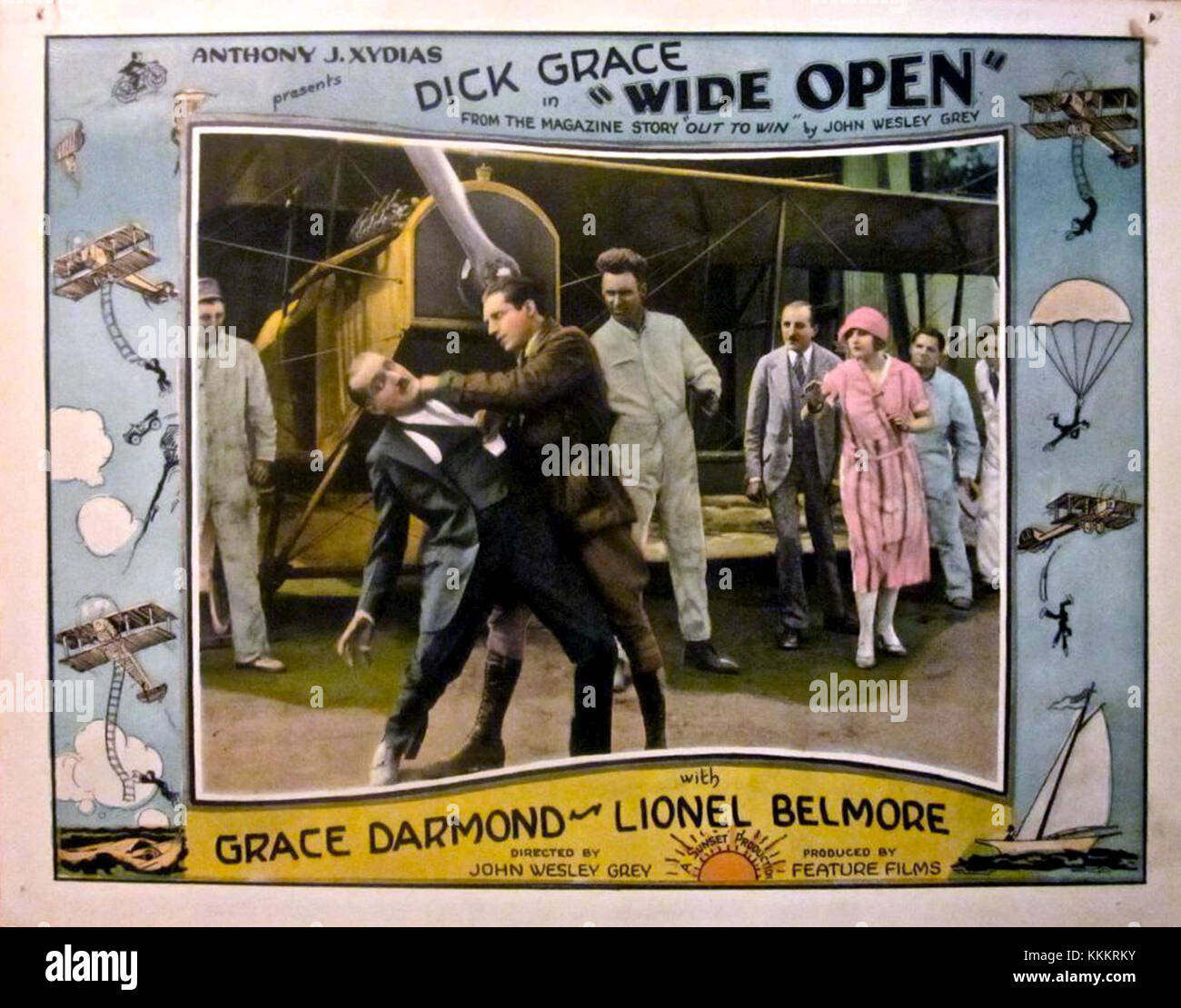 This lobby card from the film *Wide Open* features a promotional image ...