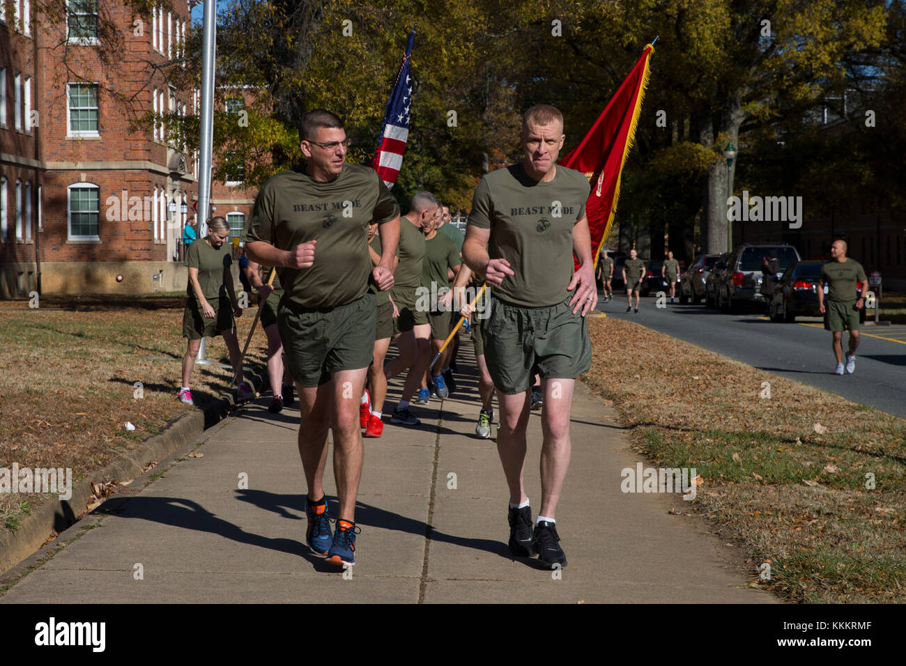 U.S. Marine Corps Col. John B. Atkinson, left, commanding officer ...