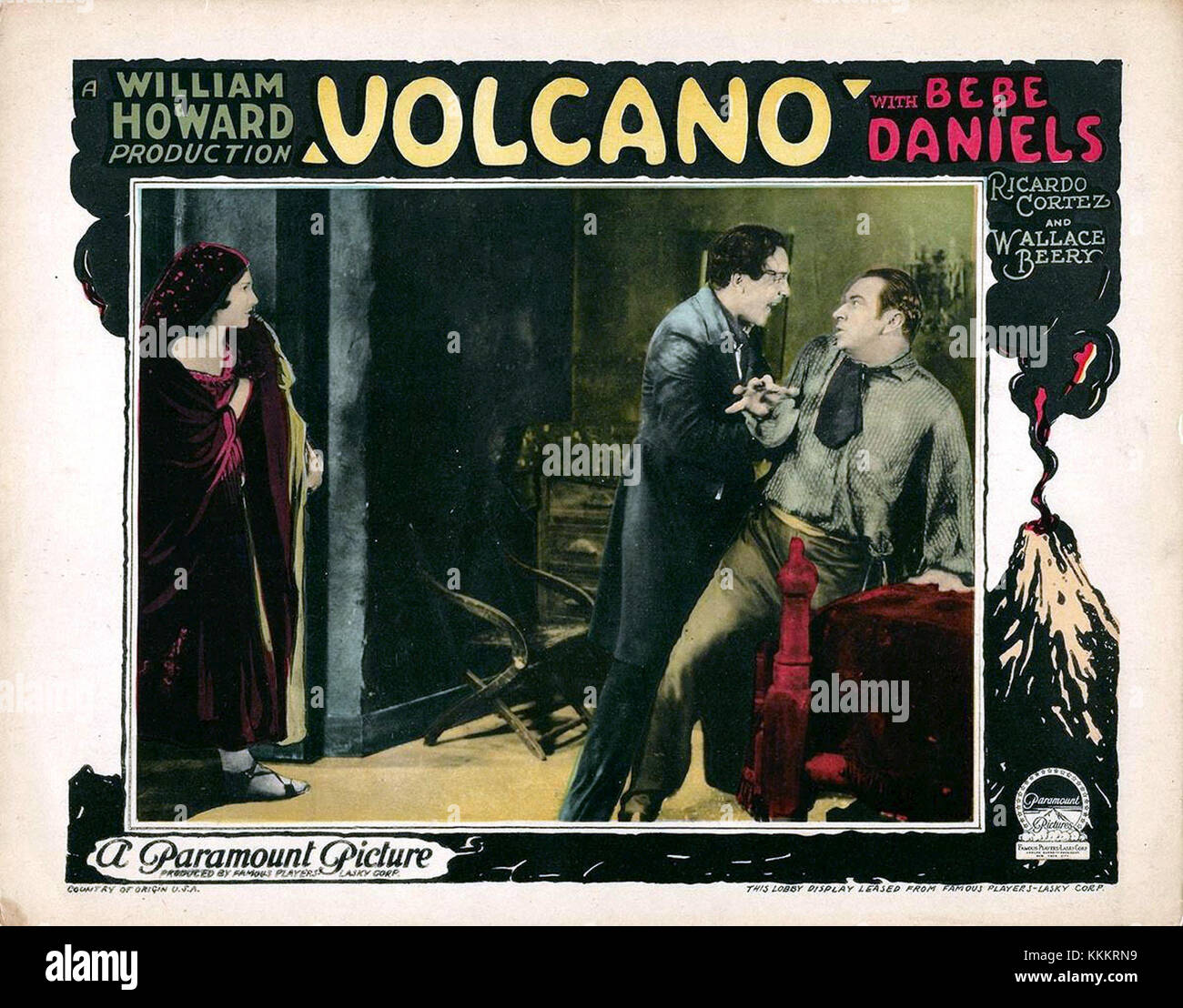 This lobby card depicts an image from the movie Volcano, likely ...