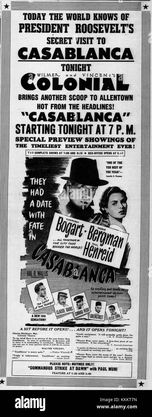 The 1943 Colonial Theater advertisement from Allentown, PA, highlights ...